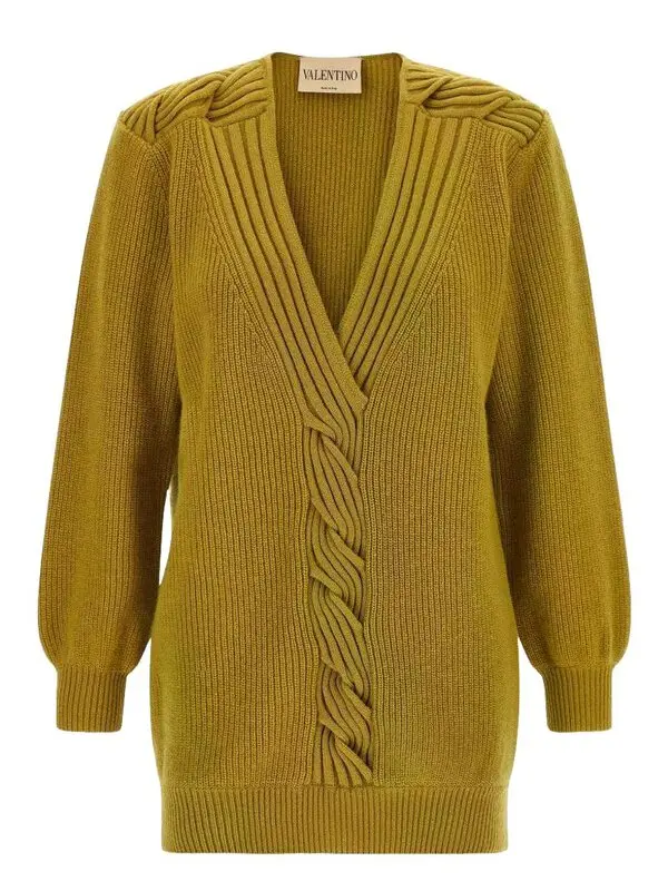 Valentino Garavani Braided Ribbed-knit Sweater - Yellow