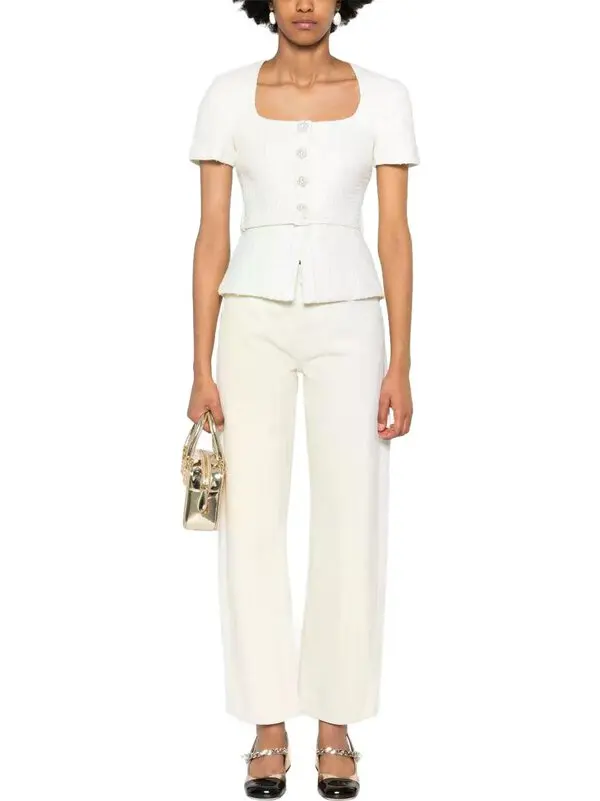 SELF-PORTRAIT U-neck Bouclé Top - Neutrals