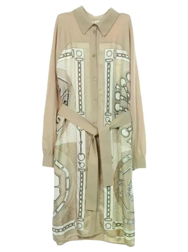 Hermès 2020s Effet Kaléidoscope Belted Shirt Midi Dress - Neutrals