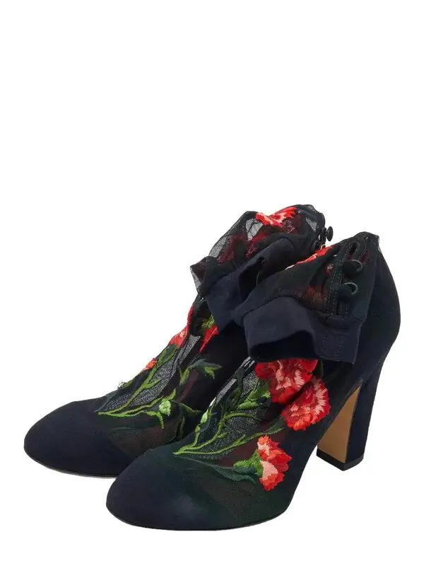 Dolce & Gabbana Floral-embroidered Mesh Ankle Boots - Black