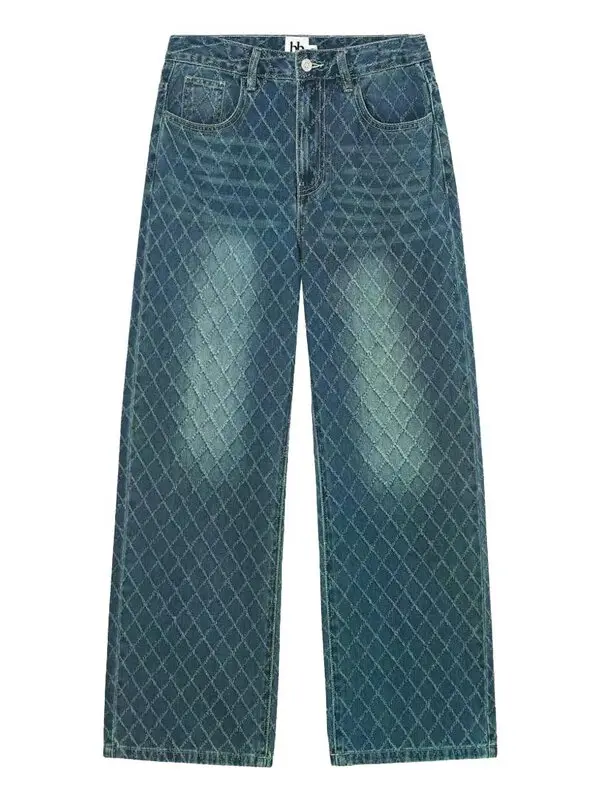 B+AB Diamond-pattern Wide-leg Jeans - Blue