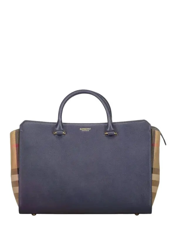 Burberry Check-panel Leather Tote Bag - Blue