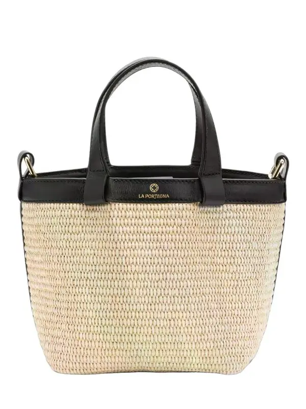 LA PORTEGNA Teresita Leather-trim Bucket Bag - Neutrals