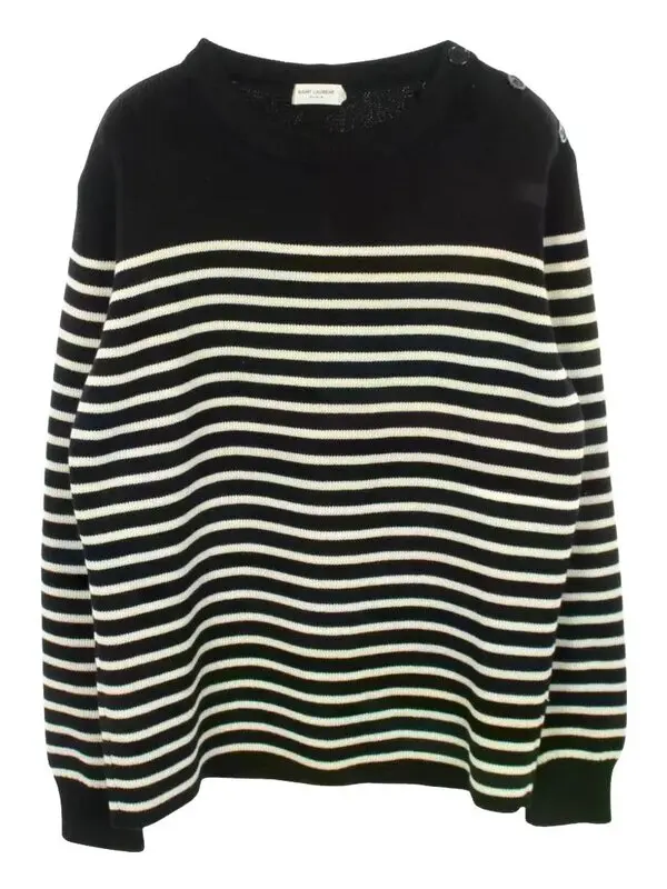 Saint Laurent 2010s Shoulder Button Striped Sweater - Black