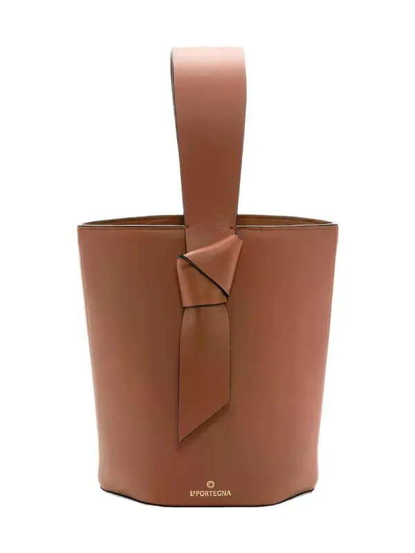 LA PORTEGNA Julieta Knotted Leather Bucket Bag - Brown