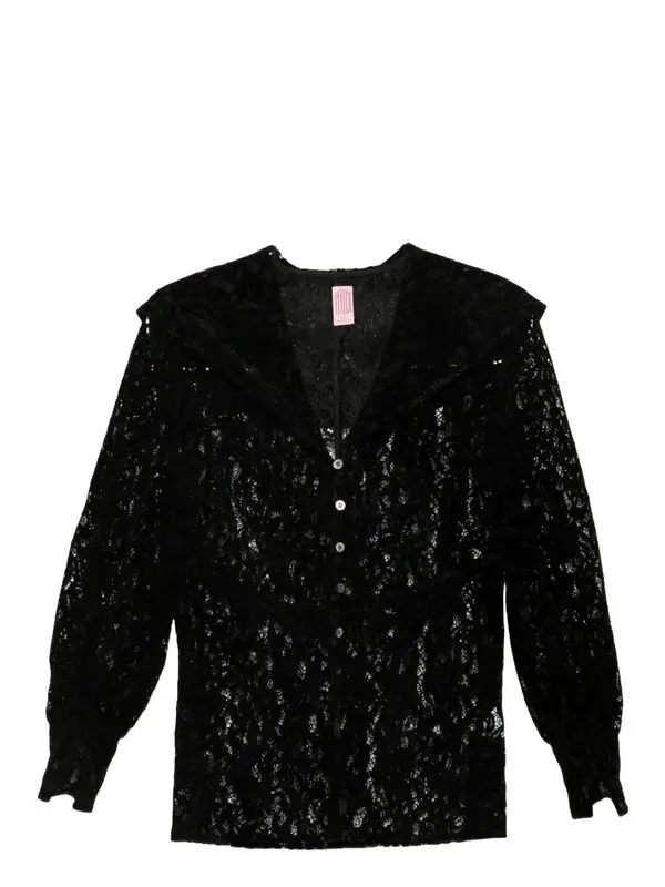 FETICO Flocked-lace Sailor Collar Shirt - Black