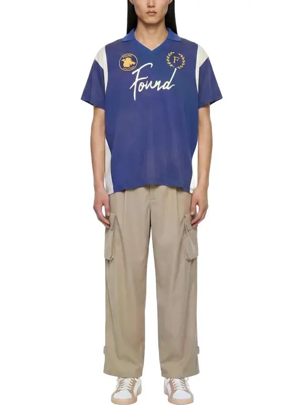 FOUND Logo-print Panelled Polo Shirt - Blue