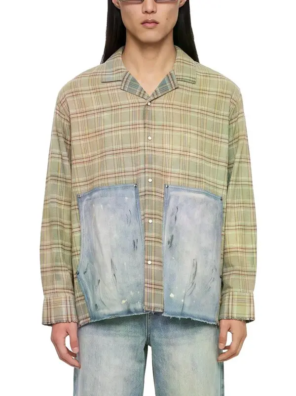 FOUND Check-pattern Patchwork Shirt - Green