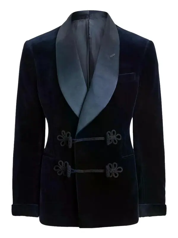 Ralph Lauren Purple Label Astaire Double-breasted Velvet-texture Cotton Blazer - Blue