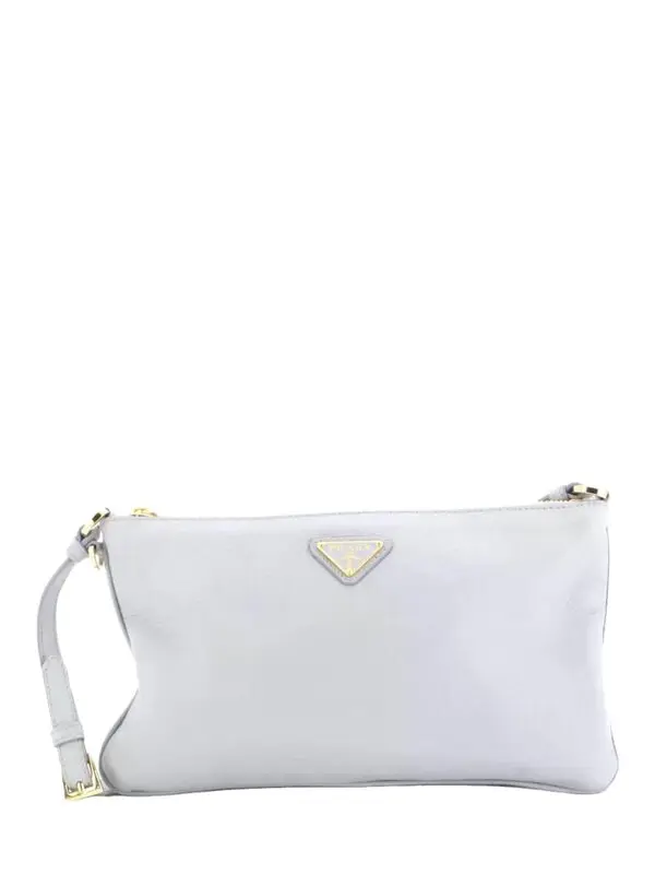 Prada Zip Flat Pouch Leather Shoulder Bag - Blue
