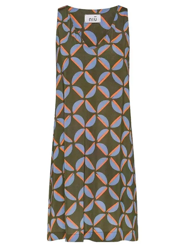 NIU Geometric-print A-line Midi Dress - Green