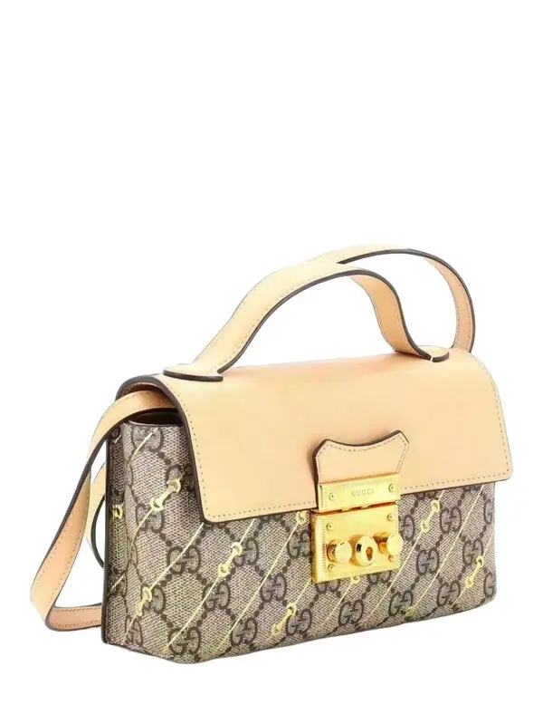 Gucci Padlock Top Handle Bag Printed Gg Coated Canvas And Leather Mini Satchel - Neutrals