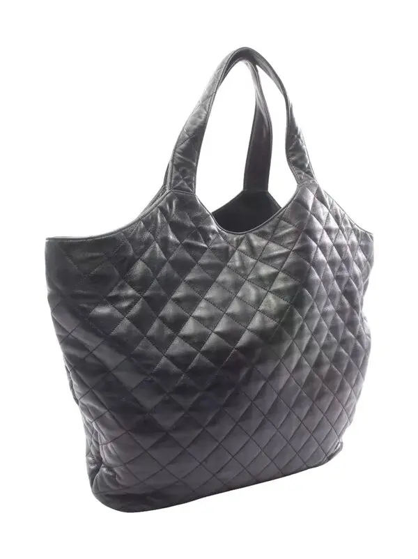 Saint Laurent Maxi 2010s Icare Calf Leather Quilted Tote Bag - Black