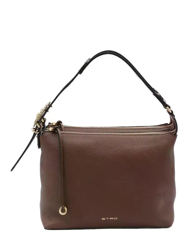 Etro Embossed-logo Pebbled Leather Shoulder Bag - Brown