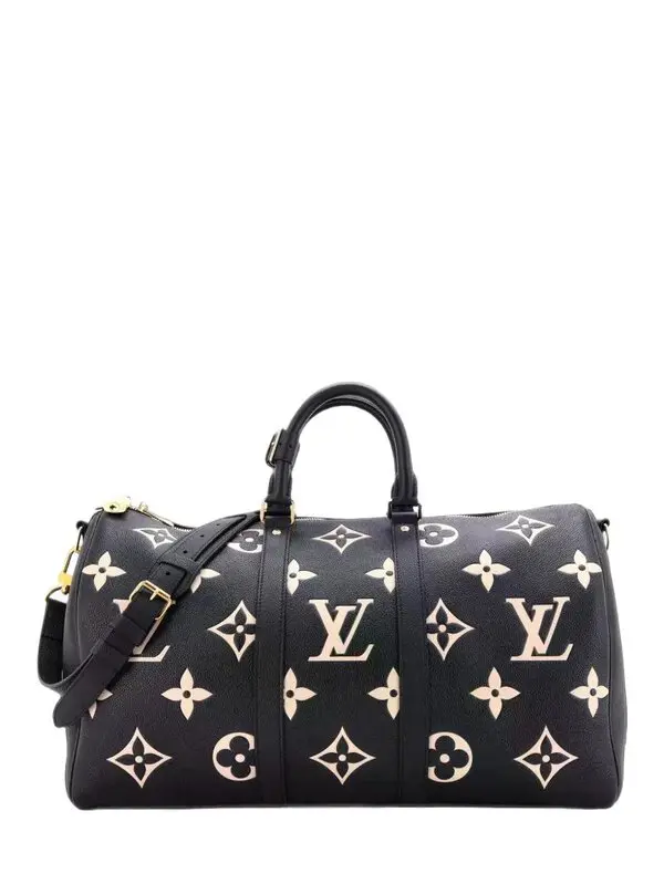 LOUIS VUITTON Keepall Bandouliere Bag Monogram Empreinte Giant 45 Travel Bag - Black
