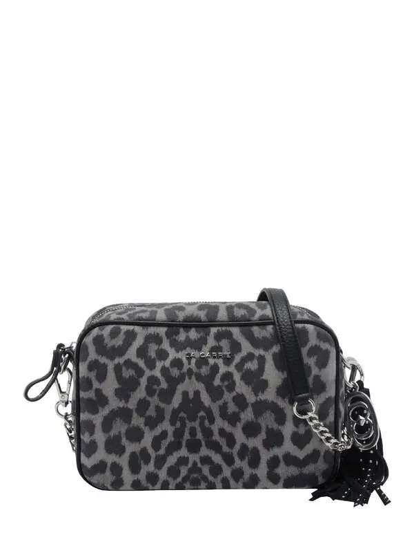 LA CARRIE Suede Mini Camera Bag With Animal Print And Charms - Grey