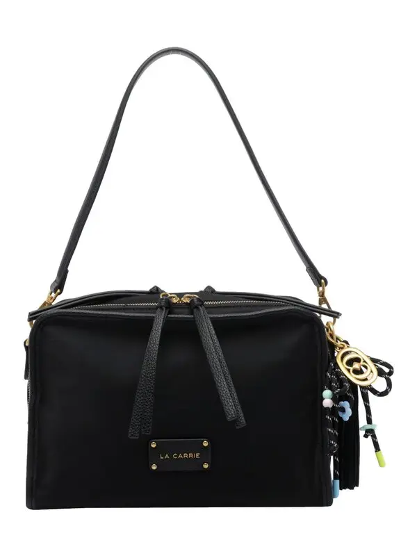 LA CARRIE Nylon Shoulder Bag With Logo Charm And Removable Strap - Black