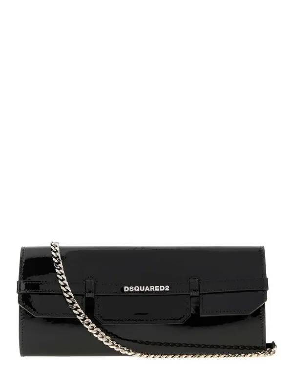 Dsquared2 Patent Leather Clutch With Removable Metal Mesh Shoulder Strap - Black