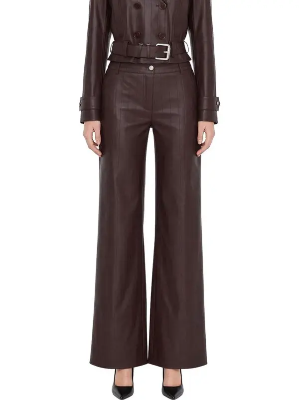 Patrizia Pepe High-waisted Flared Pants In Smooth Synthetic Leather - Brown