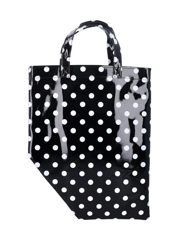 Comme Des Garçons Polka Dot Asymmetrical Handbag In Pvc With Double Handle - Black