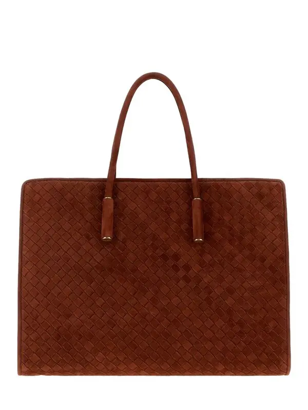 Bottega Veneta Barbara Woven Suede Leather Shoulder Bag - Rust