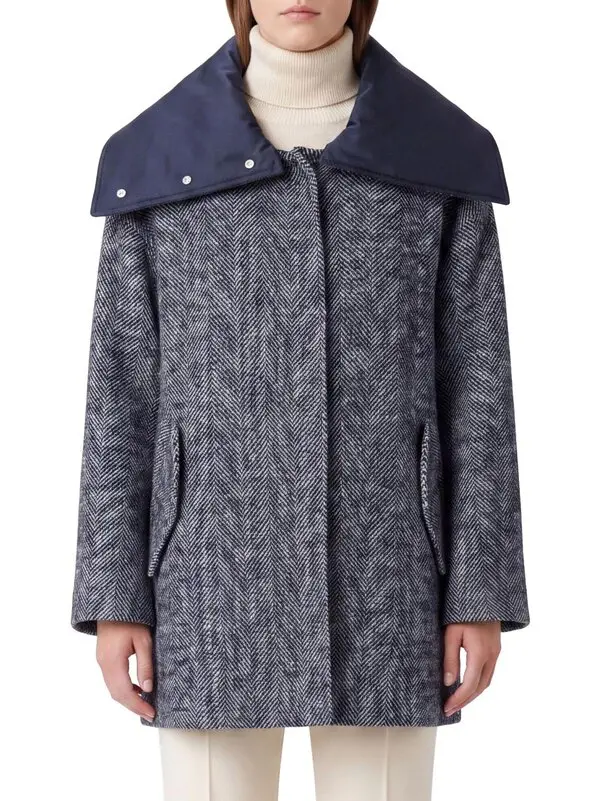 N° 21 Oversized Single-breasted Chevron Wool-blend Short Coat - Grey