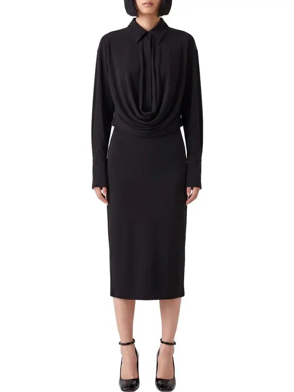 Andamane Lilia Jersey Midi Sheath Dress With Dropped Shoulders - Black