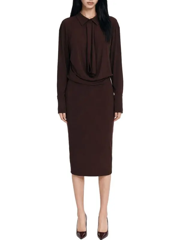 Andamane Lilia Jersey Midi Sheath Dress With Dropped Shoulders - Brown
