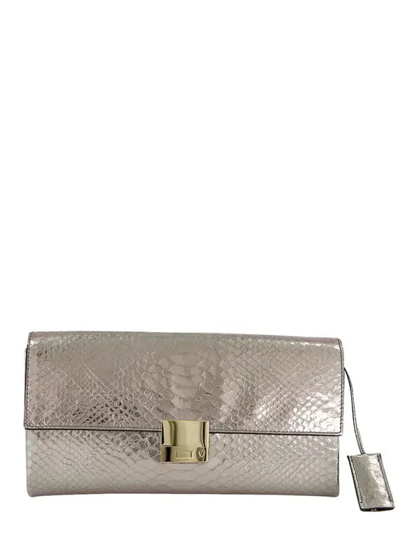 TOM FORD Laminated Leather Python-print Ceremony Clutch - Silver