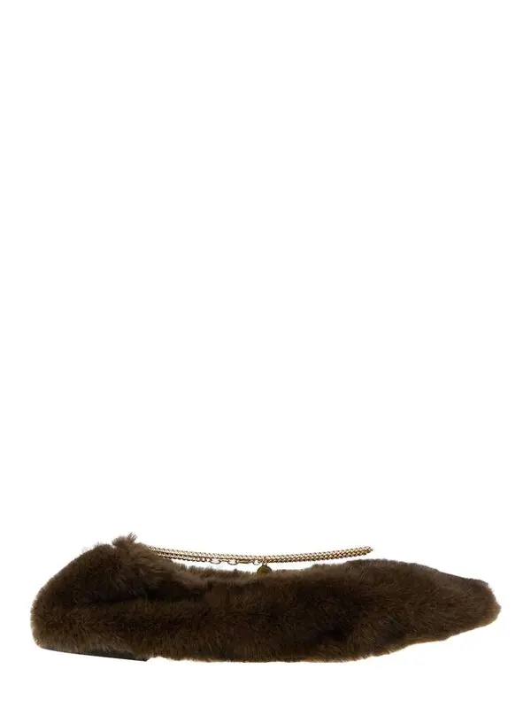 Stella McCartney Vegan Faux Fur Ankle-strap Ballet Flats With Round Toe - Coffee