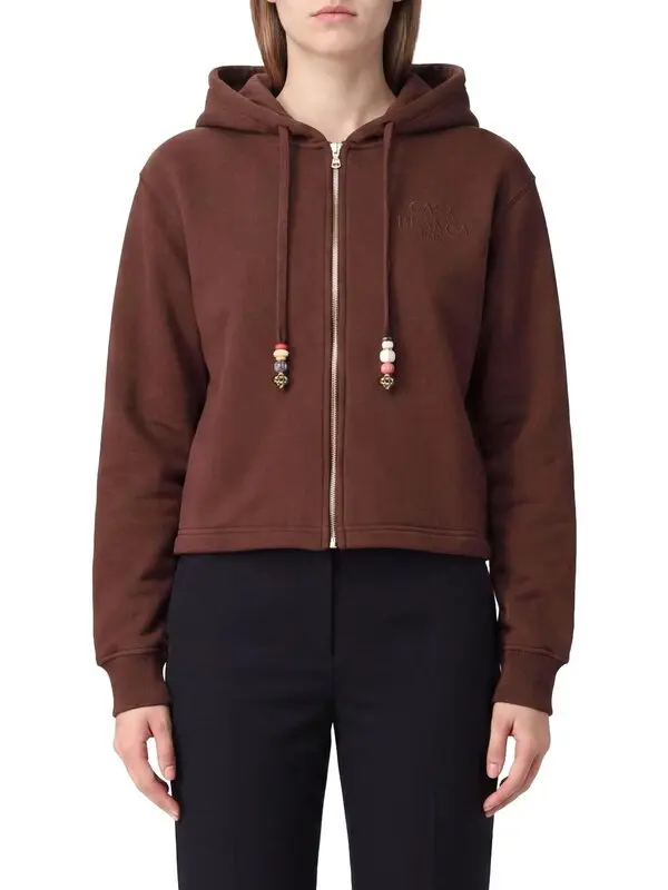 Casablanca Cotton And Cashmere Blend Zip-up Hoodie - Brown