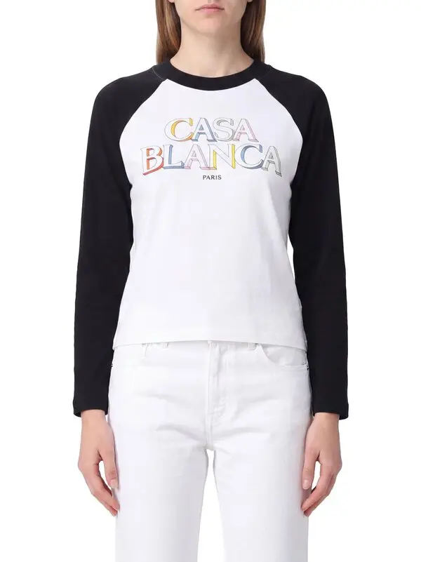 Casablanca Long-sleeved Cotton T-shirt With Contrast Logo - Black