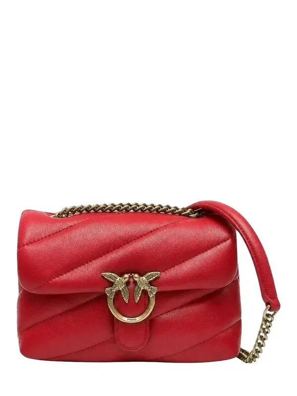 Pinko Classic Love Bag Puff Quilted Leather Crossbody Bag With Love Birds Logo - Gold