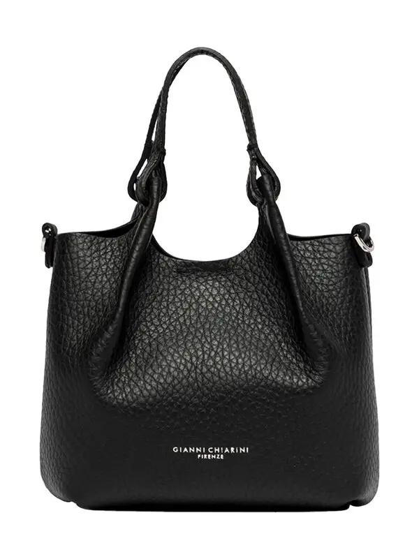 GIANNI CHIARINI Dua Mini Hammered Leather Handbag With Double Handle - Black