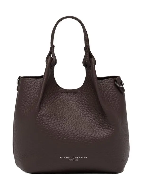 GIANNI CHIARINI Dua Mini Hammered Leather Handbag With Double Handle - Brown
