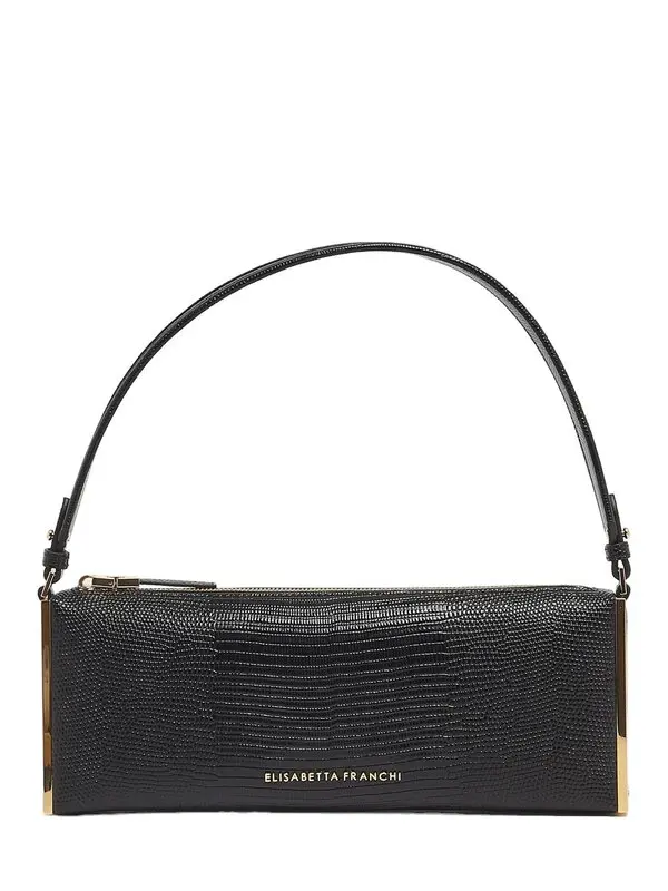 Elisabetta Franchi Lizard-print Shoulder Bag With Metallic Profiles - Black