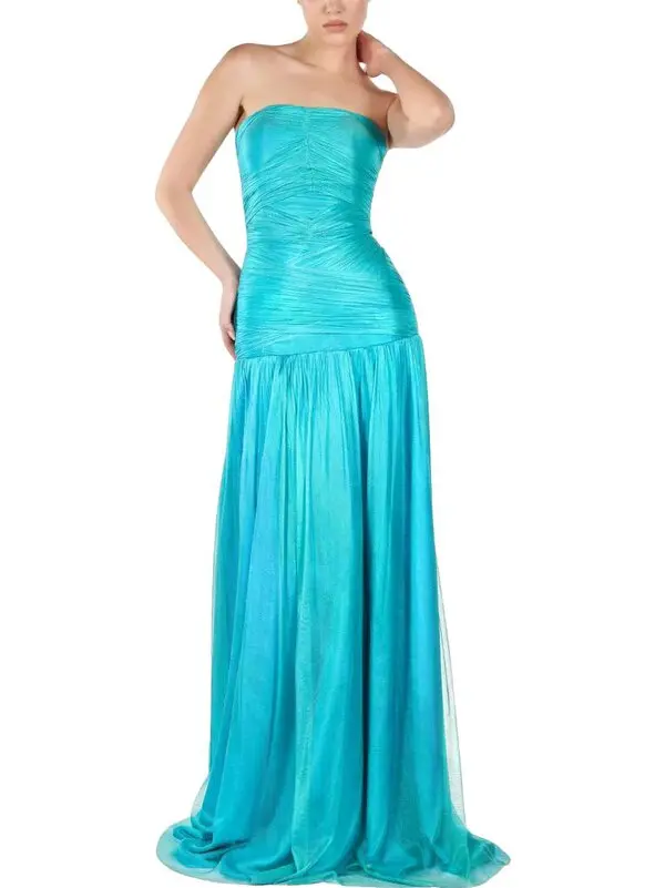 ANDREEA VENECIUC Veil Ruched Maxi Dress - Blue