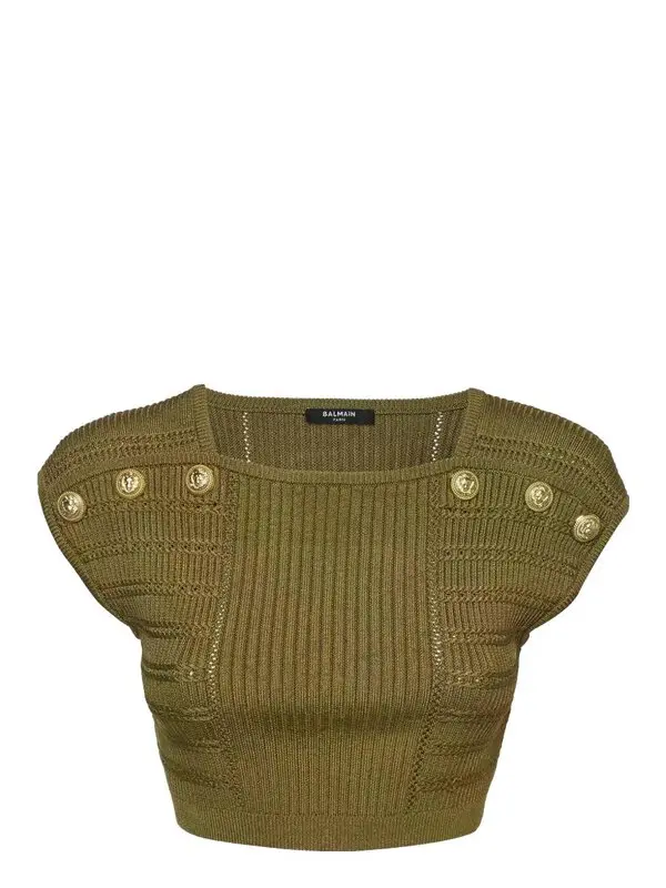 Balmain Rib-knit Sleeveless Crop Top - Green