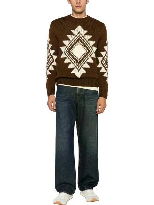 Moncler Geometric-intarsia Wool Sweater - Brown