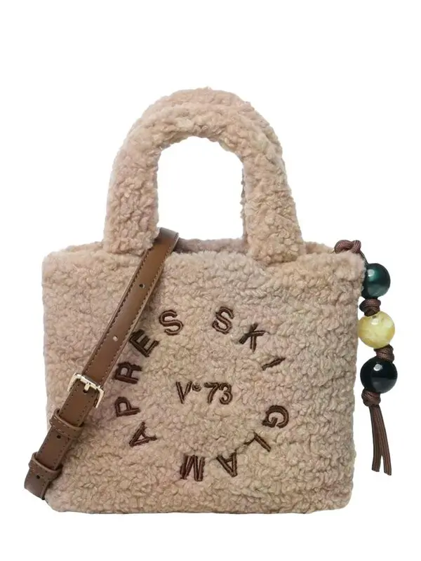 V°73 Ski Glam Teddy-effect Embroidered Shoulder Bag - Neutrals