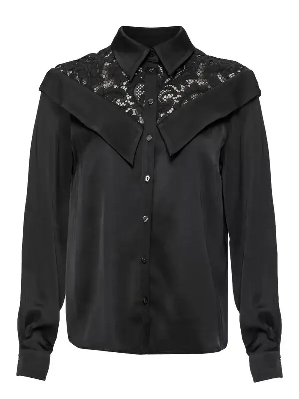 NISSA Satin Viscose Lace-insert Shirt - Black