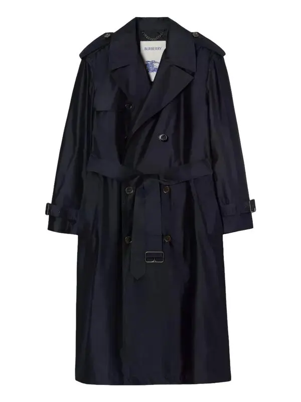 Burberry Long Silk Hoxton Trench Coat - Blue
