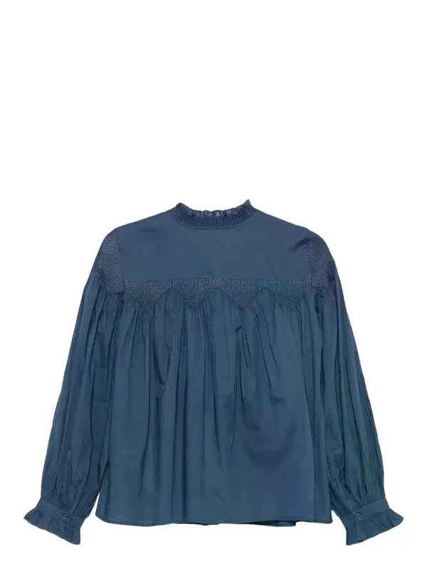 Ba&sh Tonia Smocked Ruffled Shirt - Blue