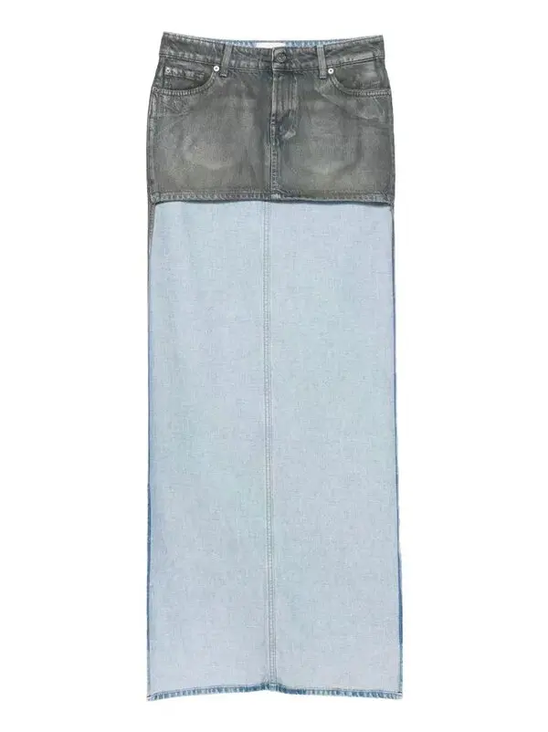 7 For All Mankind Coated Paneled Denim Skirt - Blue