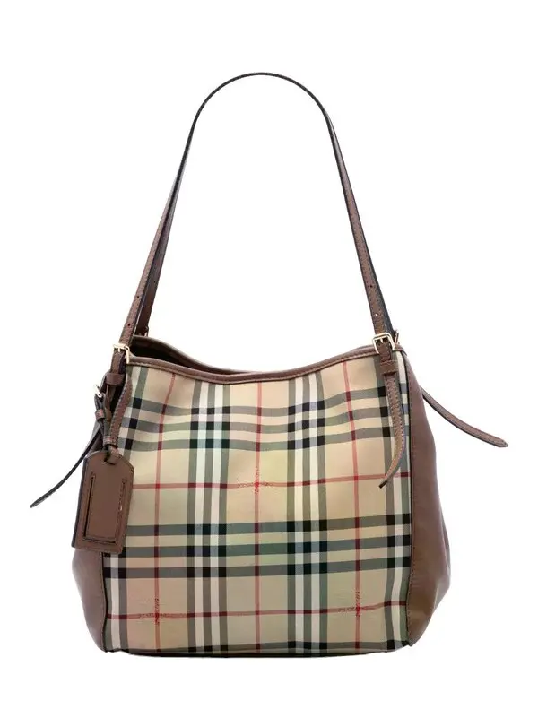 Burberry 2000-2017 Small Haymarket Check Coated Canvas And Calfskin Canterbury Tote Bag - Neutrals