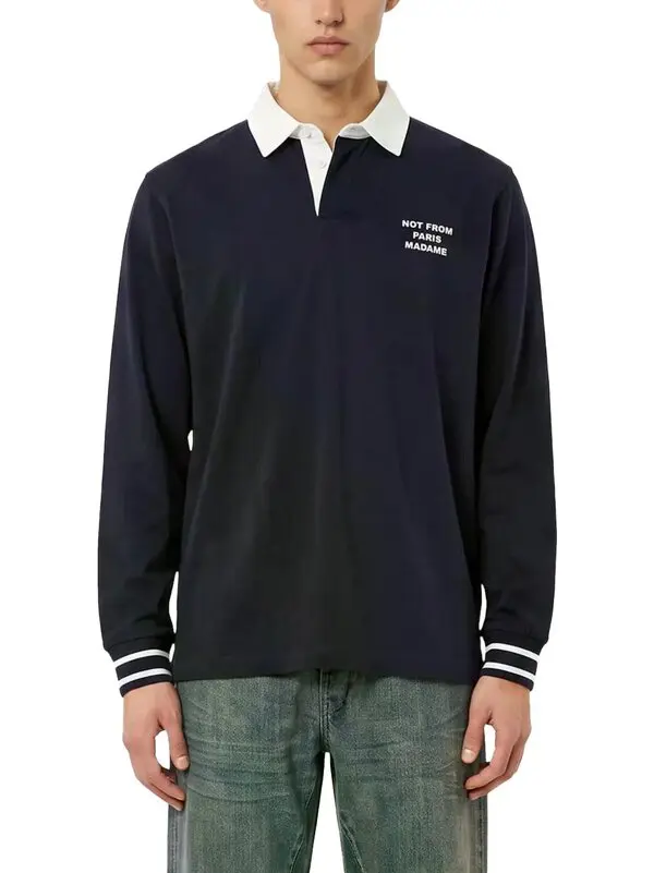 Drole De Monsieur Logo-print Long-sleeve Polo Shirt - Blue