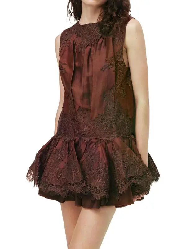 Aje Cressida Lace-trim Ruffled Mini Dress - Brown