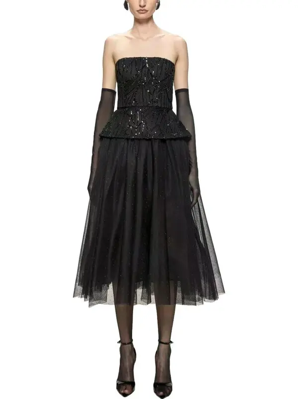 NISSA Midi Tulle Corset Dress - Black