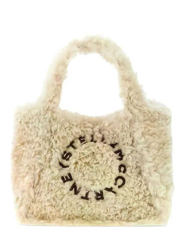 Stella McCartney Logo-embroidered Shearling-effect Tote Bag - Neutrals