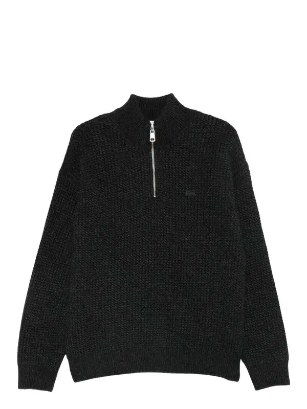 Lacoste Quarter-zip Waffle-knit Sweater - Grey